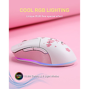 DAREU Sakura Pink Wireless Wired Gaming Mouse, Dual-Mode Rechargeable 7 Programmable Buttons,10K DPI,RGB and 7 Adjustable DPI Levels up to [150IPS] [1000Hz Polling Rate] for PC Notebook Mac