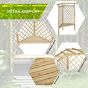 Outsunny 55" Garden Arch Bench, Lattice Backrest for Climbing Plants and Vines Outside On Lawn, Porch, Deck, Wooden Trellis Park Bench for Outside with Slatted Seat, Natural