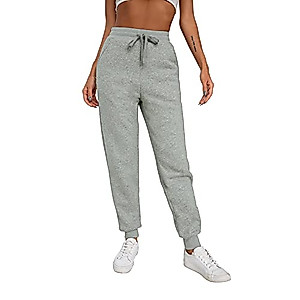 REORIA Women's Winter Warm Pants Thick Sherpa Lined Athletic Jogger Drawstring Fleece Lined Sweatpants with Pockets Light Grey Small