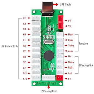EG STARTS 2 Player Arcade Game DIY Kits Part 2 Ellipse Oval Bat Joystick Handles + 20 LED lit Arcade Buttons Green & Blue Kits