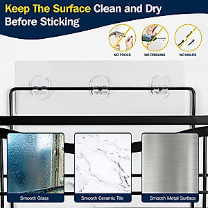 AOZITA 2 Pack, Large Adhesive Shower Caddy Shelves with 8 Hooks - Wall Hanging Bathroom Organizer Basket for Shower Room - Shower Racks for Inside Shower Storage - SUS304 Stainless Steel, Matte Black