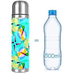 Stainless Steel Leather Vacuum Insulated Mug Geometry Thermos Water Bottle for Hot and Cold Drinks Kids Adults 16 Oz