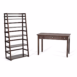 SIMPLIHOME Acadian SOLID WOOD 63 inch x 30 inch Ladder Shelf Bookcase in Brunette Brown with 5 Shelves, for the Living Room, Study and Office