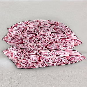 Pink Roses Satin Pillow Cases Silk Satin Pillowcase for Hair and Skin Standard Set of 2 Super Soft Silk Pillowcase with Envelope Closure (20x26 in)