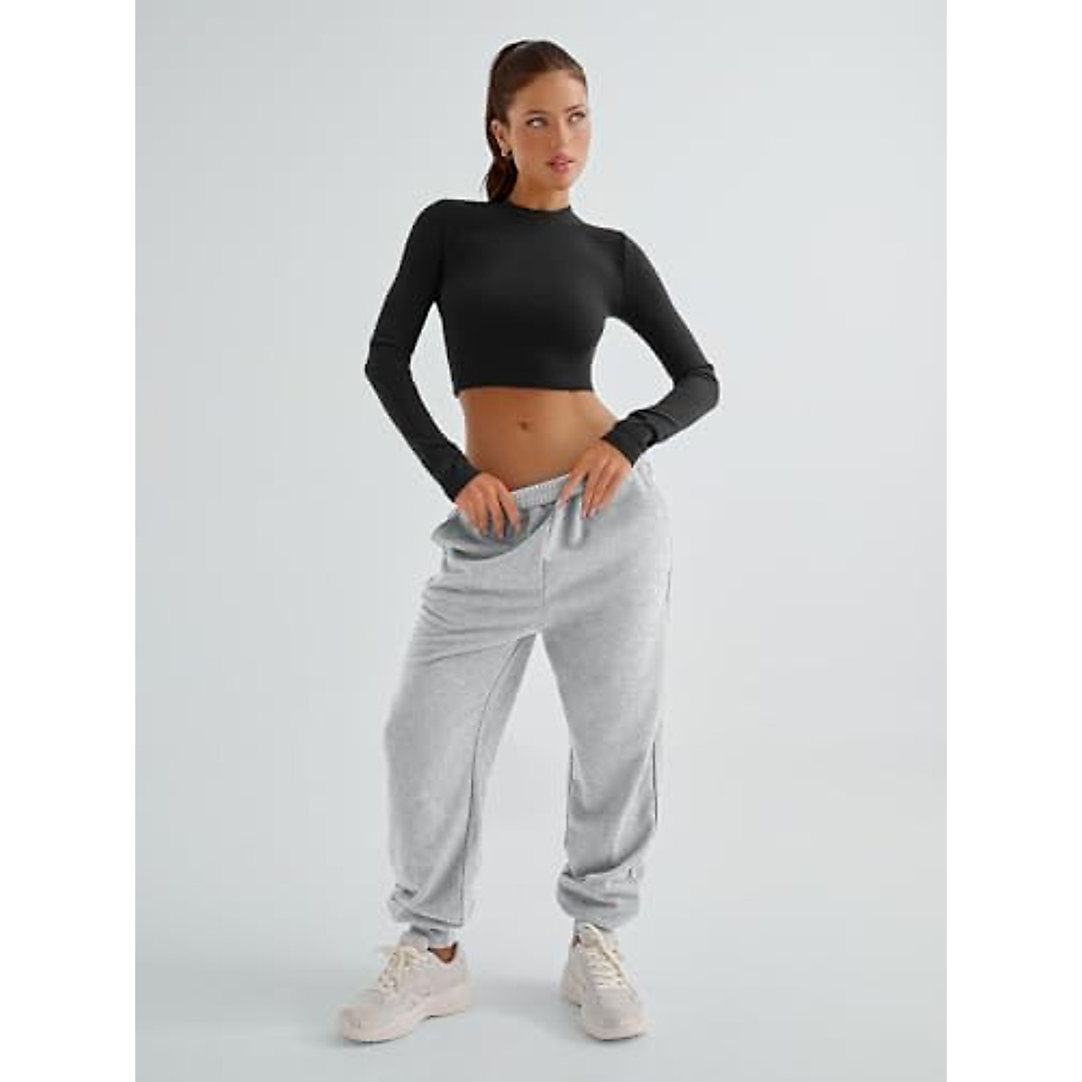 Yovela Fall Clothes for Women 2024 Trendy Fashion Outfits Pants Y2k Aesthetic Winter Cute Warm Clothing Sweatpants Girl Grey