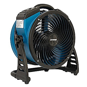 XPOWER P-26AR Industrial Axial Air Mover, Blower, Fan with Build-in Power Outlets for Water Damage Restoration, Home and Plumbing Use - 1 Amp, 1300 CFM, 4 Speeds , Blue