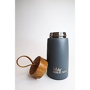 Miras Kids 9 oz Insulated Thermos Flask - Kids Vacuum Insulated Water Bottle - Leak-proof Vacuum Stainless Steel flask for baby formula (Gray & Pink) (Gray)