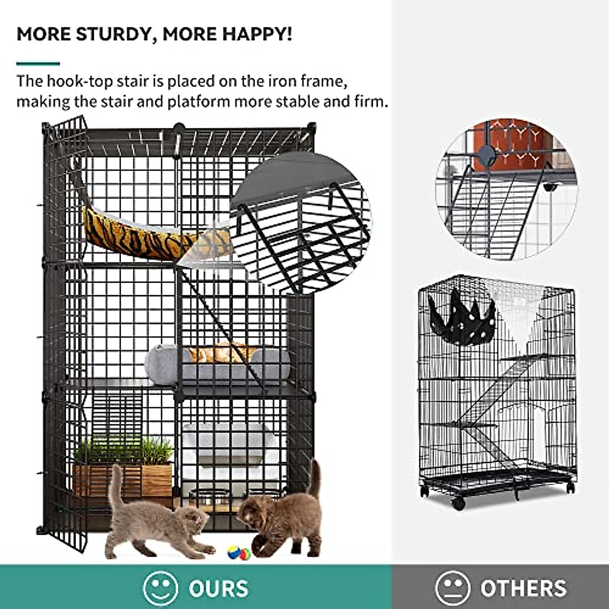 YITAHOME Cat Cage Indoor Catio DIY Cat Enclosures Metal Cat Playpen 3-Tiers Kennels Pet Crate with Extra Large Hammock for 1-2 Cats, Rabbit