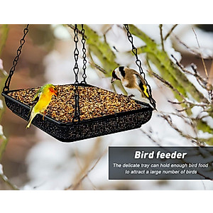 MIXXIDEA Hanging Bird Feeder Tray Metal Mesh Platform Seed Feeder with Durable Chains for Outdoors Garden Great for Attracting Birds (1 Pack)