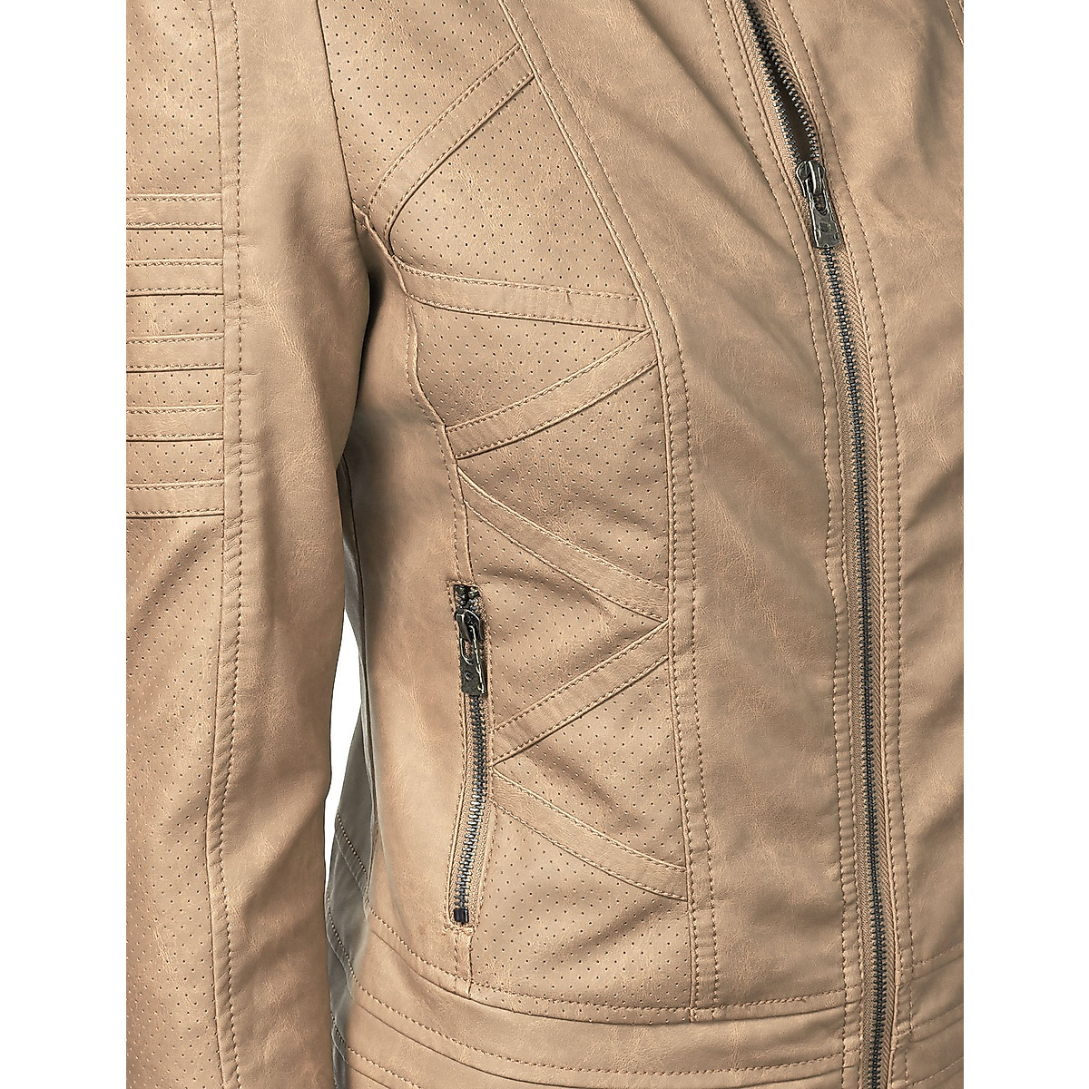 Made By Johnny MBJ WJC746 Womens Vegan Leather Motorcycle Jacket S Khaki