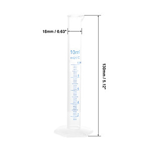 uxcell Plastic Graduated Cylinder, 10ml Measuring Cylinder, Science Test Tube Beakers, 2-Sided Metric Marking, Clear Hex Base for Lab Home
