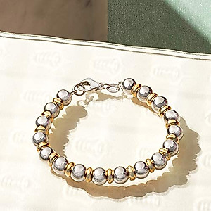 Ross-Simons Italian 2-Tone Sterling Silver Bead Bracelet. 7 inches