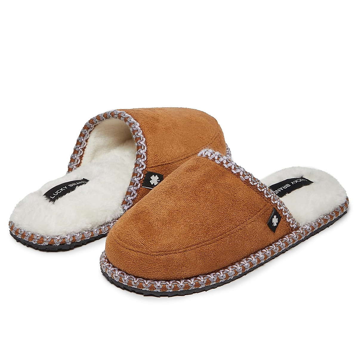 Lucky Brand Micro-Suede Memory Foam Boys Slippers - Closed Toe Plush Lined House Shoes/Kids Slippers, Tan/6 Big Kid