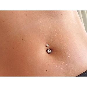 QWALIT 14G Belly Button Rings Short Bar Navel Rings Surgical Steel CZ Jeweled Navel Piercing Barbell for Women Belly Button Piercing Jewelry 1/4" 6mm rose gold