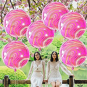 KatchOn, Big 22 Inch Pink Marble Balloons - Pack of 6 | Pink and Orange Balloons, Pink and Orange Party Decorations | Agate Pink Mylar Balloons, Hot Pink Party Decorations | Gender Reveal Decorations