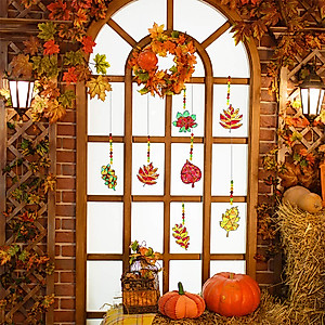Winlyn 24 Sets Fall Leaf Suncatchers Ornaments Decorations DIY Window Paint Art Suncatchers Craft Kits Autumn Maple Leaf Sun Catchers for Kids Classroom Thanksgiving Harvest Party Art Project