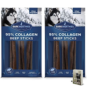 Barkworthies 95% Collagen Beef Sticks for Dogs - 2 Pack Odor Free Bully Sticks 6 inch - Grain Free, Rawhide Free, Natural Dog Chews for Puppy Teething, Dog Training, and Aggressive Chewer & E-Book