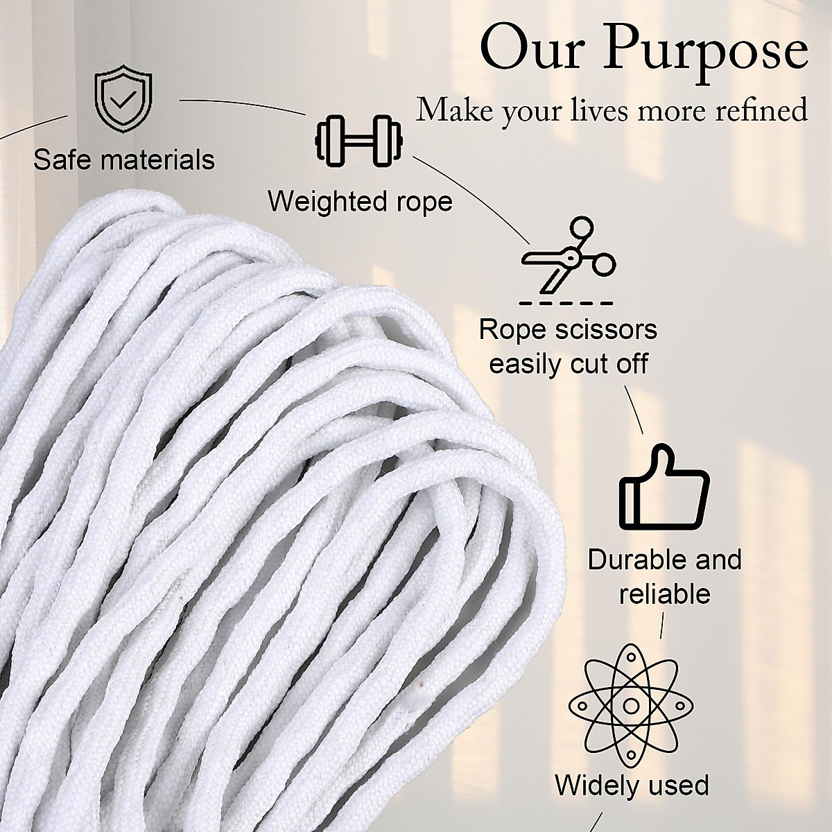 10 Yard Extra Heavy Sausage/Rope Lead Beads Weight Cord Rope Curtain Accessories for Light Weight Sheer Curtain Drapes Fabrics Weighted Tape Cording DIY Fabric Covered (95g Per Yard)