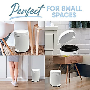 MICRODRY - Round Garbage Can with Slow Close Lid, Rust-Resistant Step Trash Can with Lid and Inner Trash Bin, Trashcan for Your Kitchen or Bathroom, White Garbage Bin with White Lid, 5-Liter Capacity