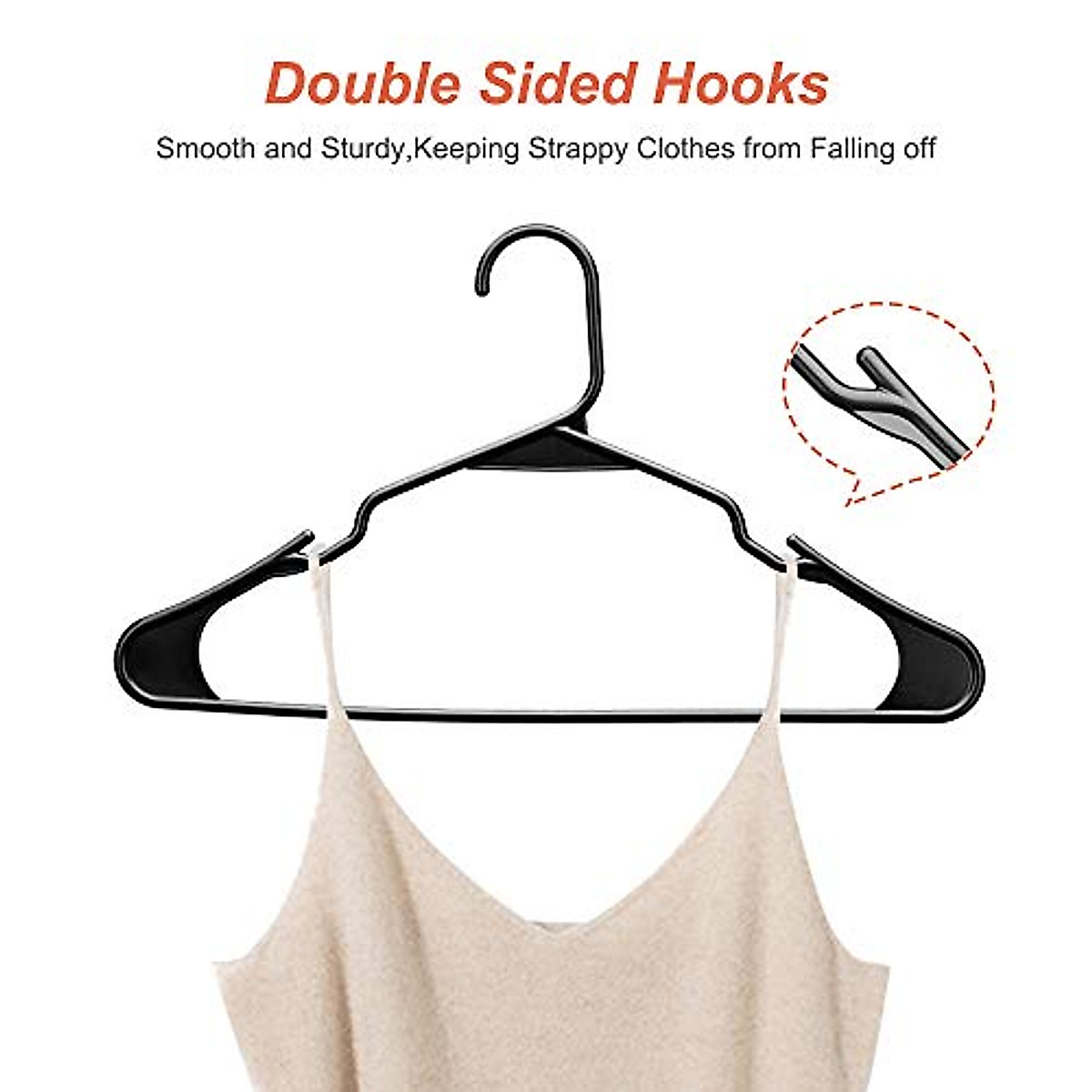 Pretigo Plastic Hangers Clothes Hangers Plastic Clothes Hangers with Notches Black Coat Hangers Plastic Hangers for Clothes Skirt Suit,(16.4 inch,50 Pack)…