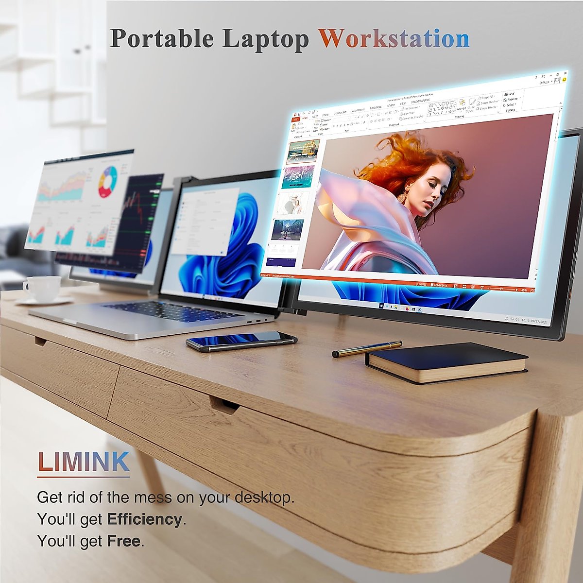 L LIMINK S20 15.4" Triple Portable Monitor for 15.6-18.5" Laptops | 1080P IPS HDR Dual Freestanding Narrow-Bezel Laptop Screen Extender | Compatible with MacOS & Windows | Powered by USB-C & HDMI