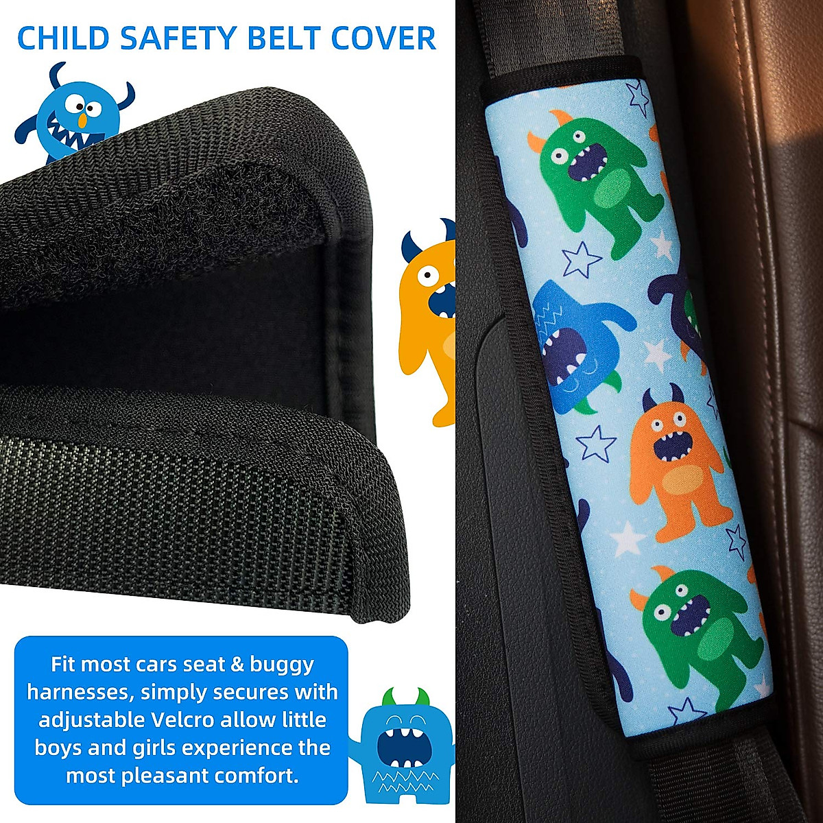Car Seat Straps Shoulder Pad for Kids, Seat Belt Pad, Seat Belt Cover for Kids, Kids’ Seatbelt Padding, Soft Comfort Seat Belt Cushion, Shoulder Strap Pad, Car Accessories for Boys, One Piece
