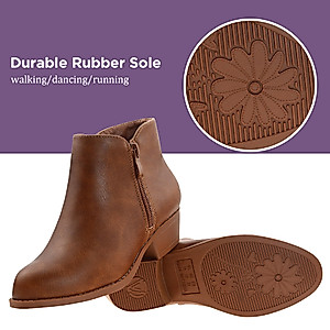 LseLom Girls Ankle Boots Low Heel Side Zipper Fall Winter Booties Outdoor Shoes for Little Kids/Big Kids PU Brown Size US 2