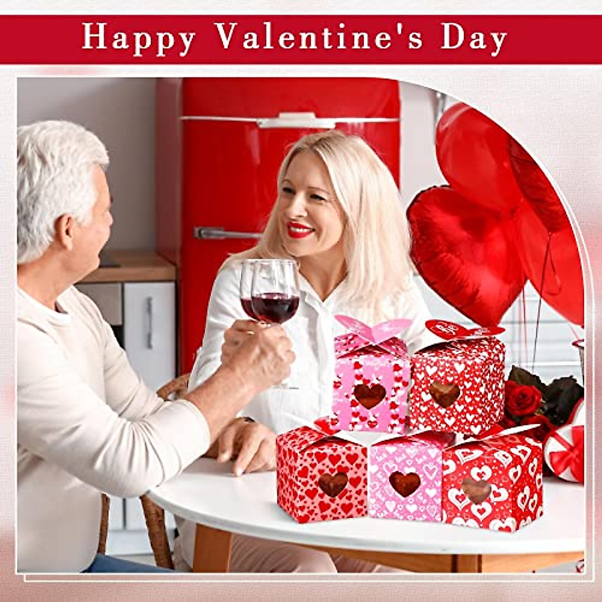 120 Pieces Valentine Cookie Boxes Valentine Treat Boxes with Window Heart Cupcake Boxes Valentines 3 Inch Valentines Candy Goody Container for Valentines Wedding Birthday Party Favors