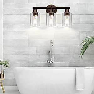 3-Light Bathroom Light Fixtures, Oil Rubbed Bronze Bathroom Wall Lights, Modern Bathroom Vanity Light with Clear Glass Shade, Bathroom Wall Lamp for Mirror Kitchen Bedroom Living Room Hallway Cabinet