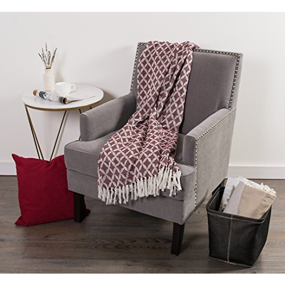 DII Modern Moroccan Lattice Woven Throw, 50 x 60, BlackBerry