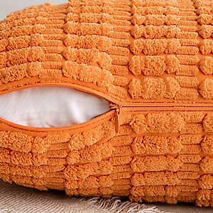 Woaboy Pack of 2 Corduroy Decorative Throw Pillow Covers 18X18 Inch Orange Couch Pillow Covers Soft Boho Throw Pillows Modern Farmhouse Home Decor for Sofa Living Room Bed