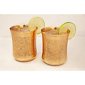 Alchemade 100% Pure Copper Mint Julep Tumbler Cups - 12 Oz Derby Cups With Etched Floral Design For Mint Juleps, Cocktails, Or Your Favorite Beverage - Keeps Drinks Colder, Longer