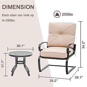 Incbruce Outdoor Furniture 3Pcs Patio Bistro Set, Springs Motion Chairs and Bistro Round Table Set, Metal Small Patio Conversation Set with Cushions (Brown)