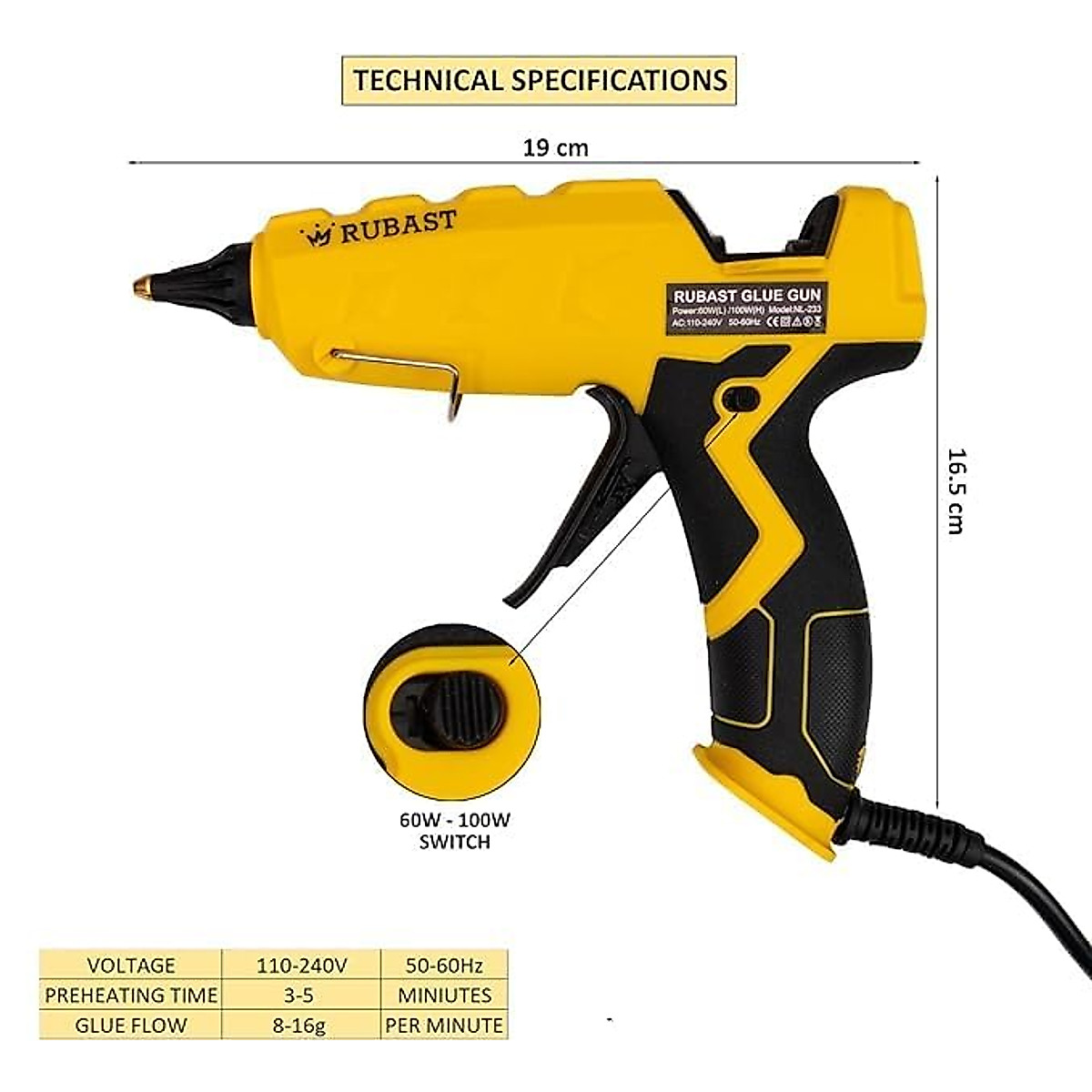Full Size Heavy Duty Industrial Hot Glue Gun, 60/100w Dual Power & Dual Nozzle, Free 20 Glue Sticks Pack (15×11cm)- High Heating Temp Glue Gun Suitable for DIY Arts,Crafts,Home Repairs-USA Plug