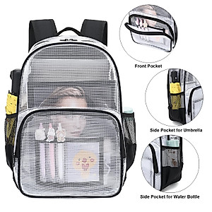Yusudan Clear Mesh Backpack for Boys Girls Men Women, Heavy Duty See Through PVC School Bag Transparent Plastic BookBag (Black)