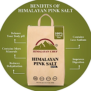 Himalayan Chef Himalayan Pink Salt - 5 lbs Fine Grain Bulk Bag - Kosher and Vegan, 100% Natural and Pure Gourmet Crystal - Contains 84 Minerals