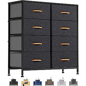 WAYTRIM Dresser for Bedroom, 8 Drawer Storage Organizer Tall Wide Dresser, for Closet, Living Room, Hallway, Dormitory, Sturdy Steel Frame, Wooden Top (Charcoal Grey)