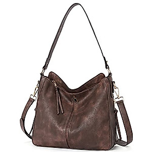 CLUCI Purses and Handbags for Women Leather Hobo Tote Fashion Ladies Crossbody Large Bucket Shoulder Bag Vintage Two Toned Coffee