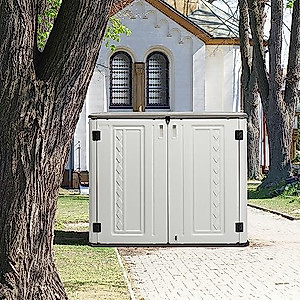 Outvita Outdoor Horizontal Storage Sheds, 34 Cu Ft Weather Resistant Resin Tool Shed, Multi-Opening Door Waterproof & Lockable for Storage of Bike, Trash Cans, Garden Tools, Lawn Mowers