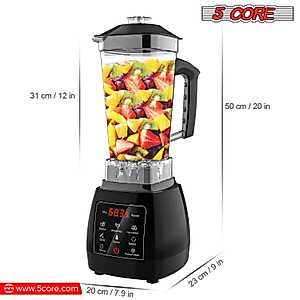 5 Core 2L Professional Countertop Blender Touch Screen For Kitchen 68 Oz 2000W High Speed BPA Free 6 Titanium Blade Smoothie Blender Electric For Soup Shake Juice Multi-Speed Digital JB 2000 D