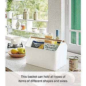 YAMAZAKI Home Storage Organizer/Cleaning Caddy/Storage Basket With Handle, Plastic + Wood, Handle, No Assembly Req.