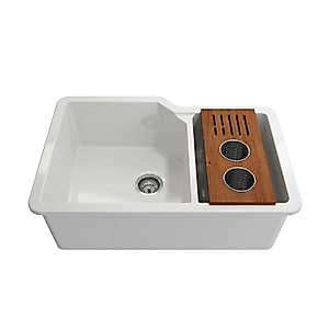 BOCCHI Wood Board with 2 Round Stainless Steel Bowls & Knife Holder F/1344, 1348, 1360, 1362, 1504, 1505, 1506 (short side only), 1627, 1628