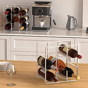 Buruis 9 Bottles Metal Wine Rack, Free-Standing Cabinet Water Bottle and Wine Rack Storage Organizer for Kitchen Countertop, Pantry, Fridge, Space Saver Protector for Red and White Wines Bottle