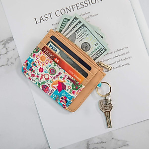 Rose Lake RFID Blocking Credit Card Holder Wallet Slim Card Case Front Pocket Wallet with Key Ring for Women Girls (Colorful Garden)