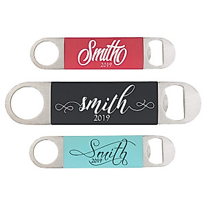 Custom Name Script Stainless Steel Bottle Opener with Silicone Grip - 7 Colors - 15 Designs