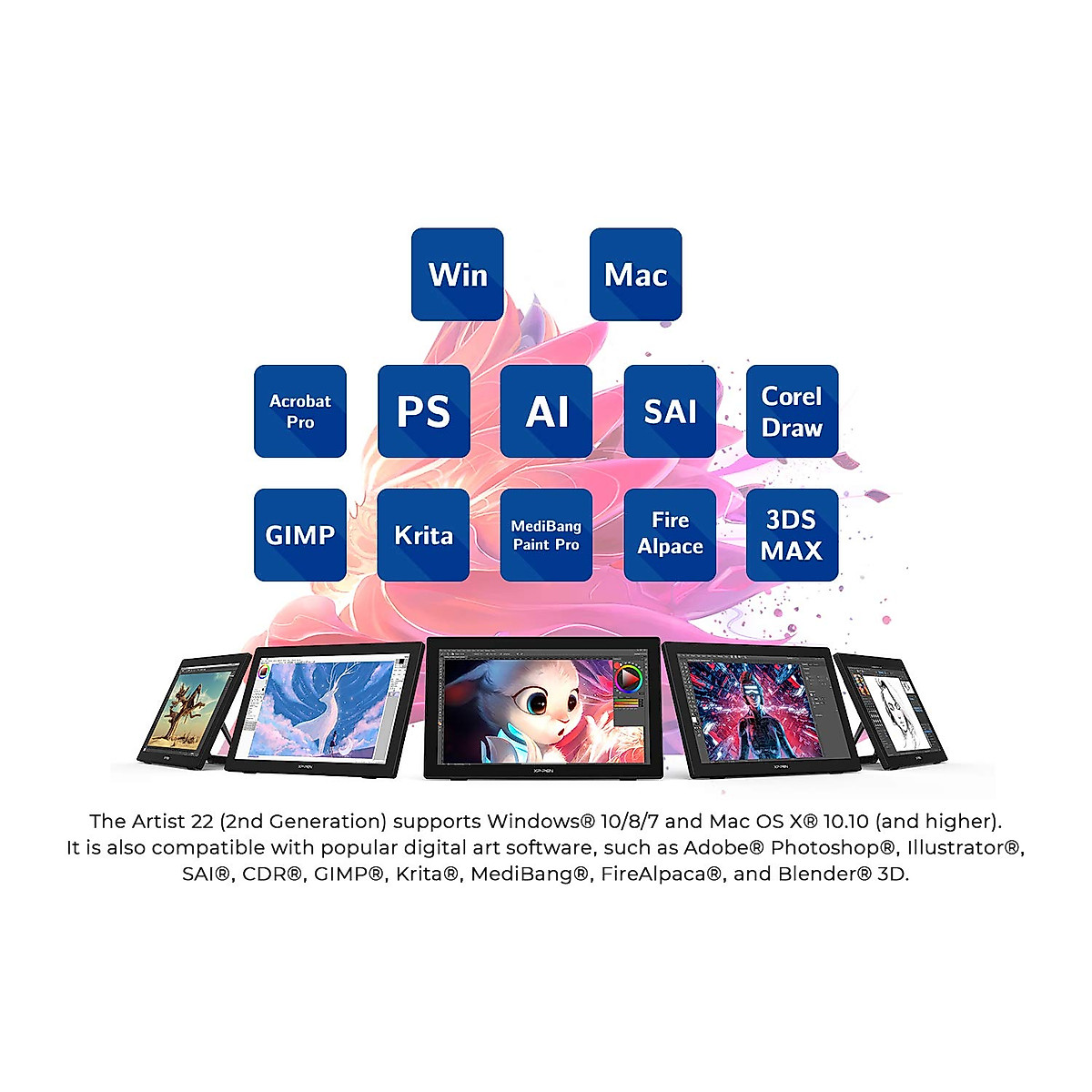 XPPen Artist 22 2nd Drawing Tablet with Screen Graphics Tablet 122% sRGB with 8192 Levels Battery-Free Stylus, 21.5inch Pen Display Compatible with Windows, Mac, Linux with Adjustable Stand