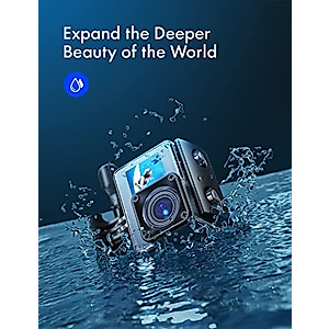 WOLFANG GA200 24MP 4K Action Camera 40M Waterproof Underwater Camera for Snorkeling, EIS WiFi Adjustable Wide Angle Dual Screen Camera for Vlog, Webcam(Charger, Remote Control and Helmet Accessories)