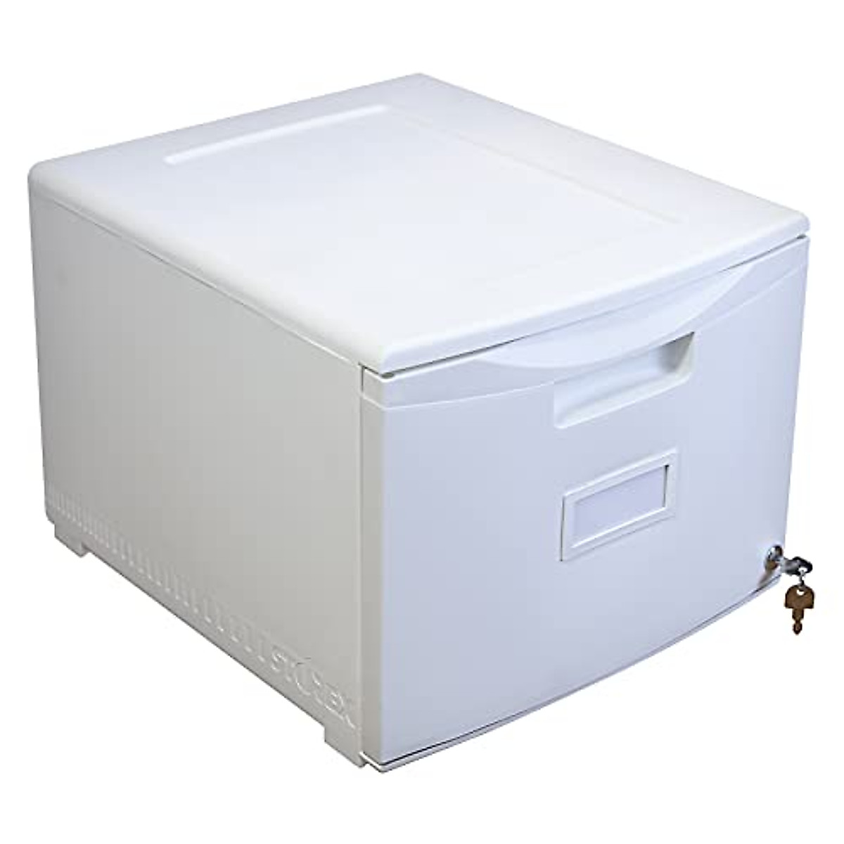 Storex Plastic One-Drawer File Cabinet – Locking Document Organizer for Home and Office, White, 1-Pack (61271B01C)