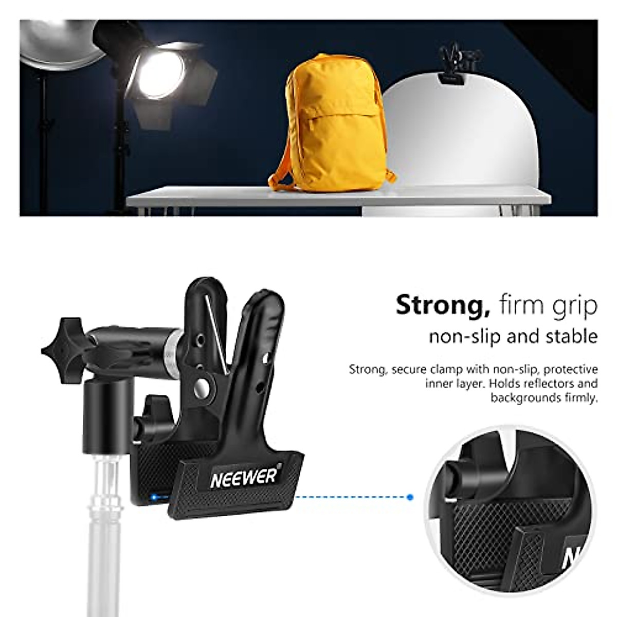 Neewer 2 PCS Photo Studio Heavy Duty Metal Clamp Holder with 5/8" Light Stand Attachment for Reflector