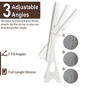 MASMIRE Standing Mirror With Jewelry Storage And Built-In Small Mirror - 63" H Lockable Full Length Mirror Jewelry Armoire, Mirror Jewelry Cabinet With 4 Drawers and Storage Shelf - White